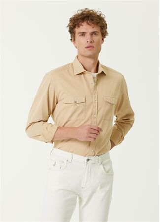 Beymen Club Erkek Comfort Fit Bej Gabardin Gömlek Kahverengi S