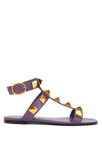 Valentino Garavani Kadın Rockstud Mor Deri Sandalet 36 EU Valentino Garavani Kadın Rockstud Mor Deri Sandalet 36 EU