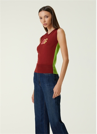 Dolce&Gabbana Kadın Bordo Yeşil Kolsuz İpek Triko 38 IT