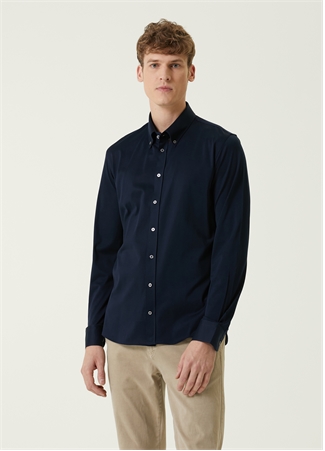 Beymen Collection Erkek Slim Fit Lacivert Düğmeli Yaka Jersey Gömlek 42 IT Beymen Collection Erkek Slim Fit Lacivert Düğmeli Yaka Jersey Gömlek 42 IT