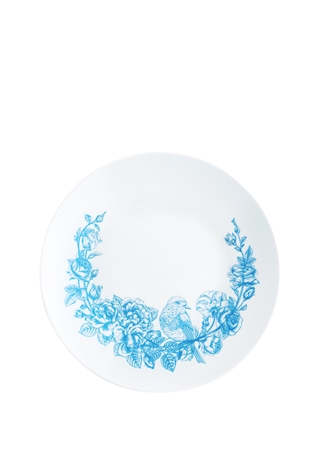 Mi Su Deco Azul Beyaz Mavi Çiçek Desenli Porselen Tabak