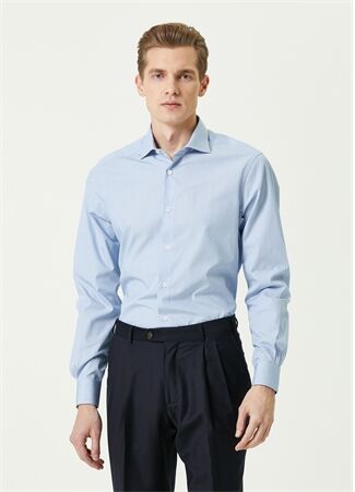 Pal Zileri Erkek Mavi Çizgi Desenli Gömlek Lacivert 40 IT