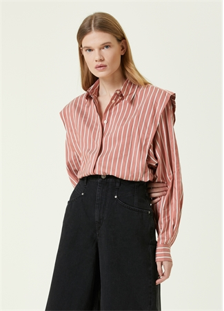 Isabel Marant Kadın Sotalki Kırmızı Ekru Çizgili İpek Gömlek 36 FR
