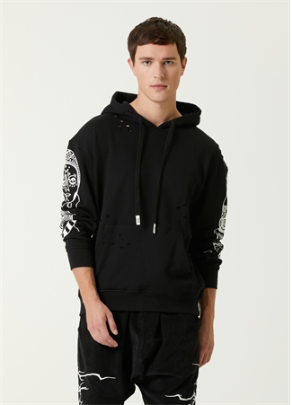 Haculla Erkek Siyah Kapüşonlu Kontrast Figür Desenli Sweatshirt S EU