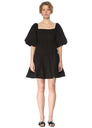 Faithfull The Brand Kadın Eryn Siyah Kare Yaka Balon Kol Mini Elbise XS EU