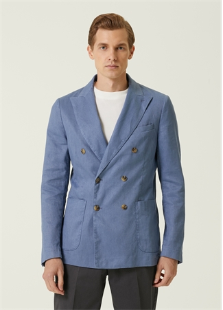 Pal Zileri Erkek Mavi Kırlangıç Yaka Keten Ceket 52 IT Pal Zileri Erkek Mavi Kırlangıç Yaka Keten Ceket 52 IT