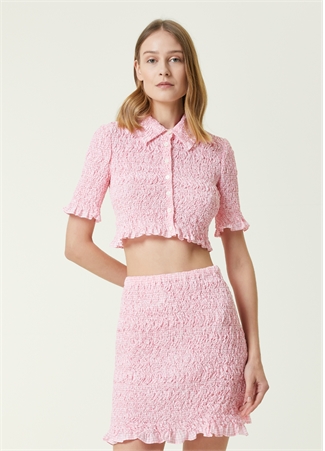 Miu Kadın Pembe Pötikareli Büzgülü Crop Bluz 38 IT Miu Kadın Pembe Pötikareli Büzgülü Crop Bluz 38 IT