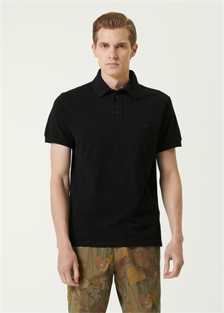 Etro Erkek Siyah Polo Yaka Logo Desenli T-shirt S EU