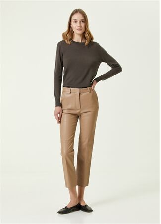 Joseph Kadın Coleman Slim Fit Bej Deri Pantolon 36 FR