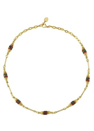 Berrin Özkan Kadın Madrid Boncuklu Çubuk Detaylı Kolye Yeşil EU