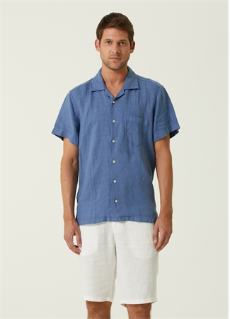 Boss Erkek Mavi Apaş Yaka Kısa Kol Keten Gömlek S EU Boss Erkek Mavi Apaş Yaka Kısa Kol Keten Gömlek S EU