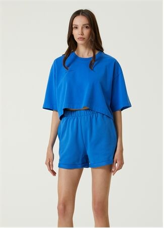 Academia Kadın Mavi Logolu Crop T-shirt XS