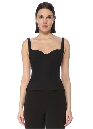 Alexander McQueen Kadın Siyah Kalp Yaka Korseli Kolsuz Bluz 40 IT