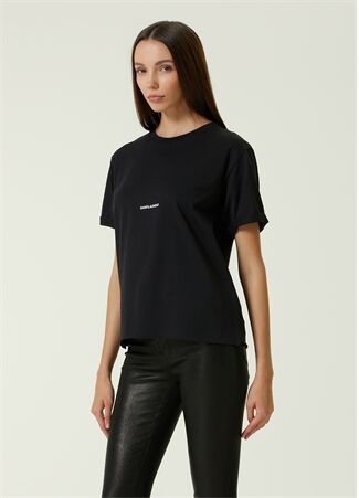 Kadın Siyah Bisiklet Yaka T-shirt XS EU