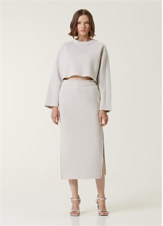 Academia Kadın Kemik Yırtmaçlı Midi Jersey Etek Bej S