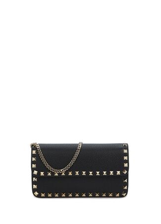 Valentino Garavani Kadın Rockstud Siyah Deri Omuz Çantası EU