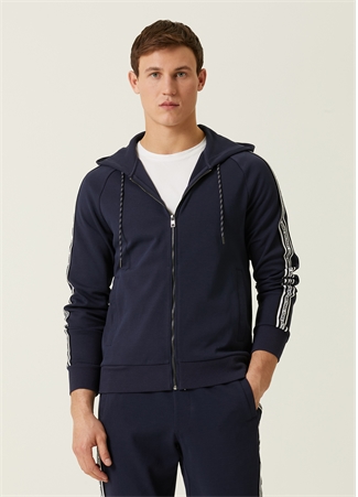 Michael Kors Erkek Lacivert Kapüşonlu Logo Şeritli Sweatshirt S EU Michael Kors Erkek Lacivert Kapüşonlu Logo Şeritli Sweatshirt S EU