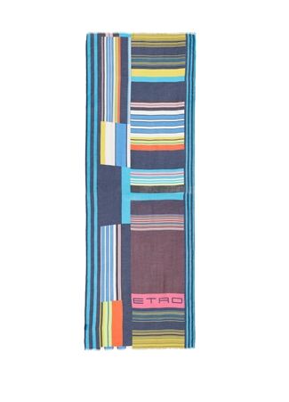 Etro Erkek Mavi Çizgili Atkı EU