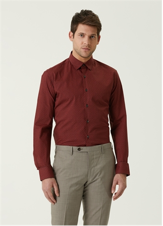 Salvatore Ferragamo Erkek Kiremit Modern Yaka Mikro Geometrik Desenli Gömlek S EU Salvatore Ferragamo Erkek Kiremit Modern Yaka Mikro Geometrik Desenli Gömlek S EU