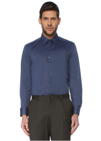 Pal Zileri Erkek Mavi İngiliz Yaka Desenli Gömlek 38 IT