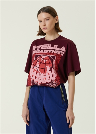 Stella McCartney Kadın Rave Oversize Bordo Bisiklet Yaka T-shirt 40 IT Stella McCartney Kadın Rave Oversize Bordo Bisiklet Yaka T-shirt 40 IT