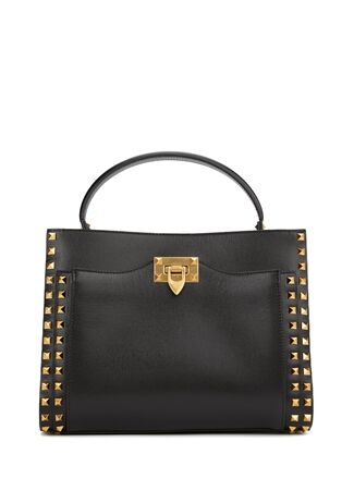 Valentino Garavani Kadın Siyah Logolu Deri El Çantası EU