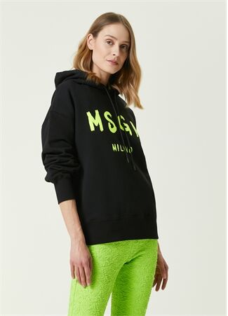 Msgm Kadın Siyah Kapüşonlu Logolu Sweatshirt S EU