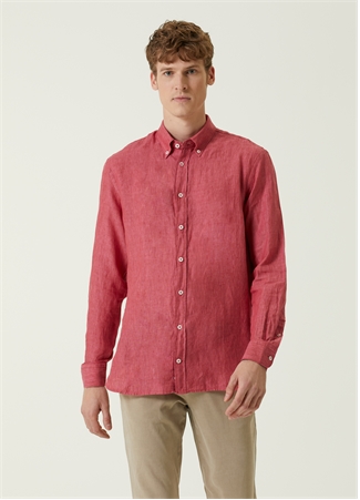 Beymen Collection Erkek Comfort Fit Düğmeli Yaka Keten Gömlek Kırmızı S EU Beymen Collection Erkek Comfort Fit Düğmeli Yaka Keten Gömlek Kırmızı S EU