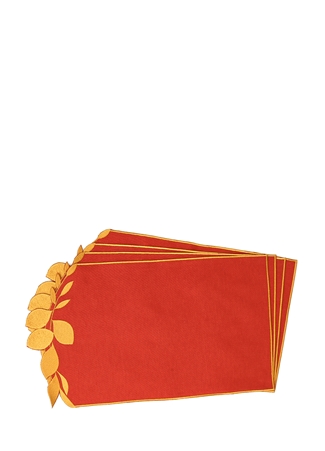 Poetique Athens Turuncu Yaprak Detaylı 4lü Keten Peçete Set Çok Renkli