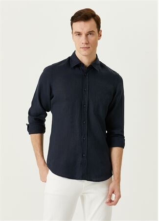 Boss Erkek Lacivert Keten Gömlek L EU