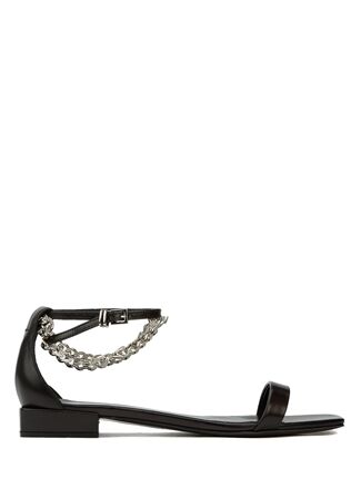 Academia Kadın Siyah Zincir Detaylı Deri Sandalet 36