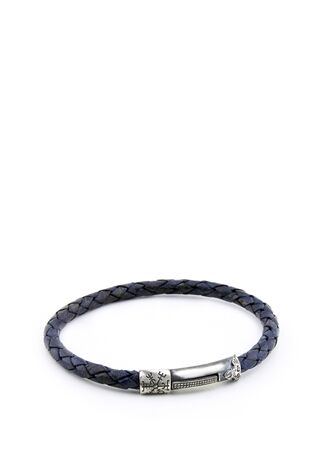 Kayra Khan Erkek Single Lock Siyah Gümüş Rengi Bileklik Lacivert L Kayra Khan Erkek Single Lock Siyah Gümüş Rengi Bileklik Lacivert L