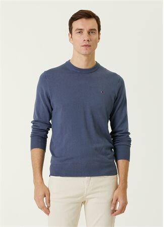 Tommy Hilfiger Erkek Mavi Logo Detaylı Kazak M EU