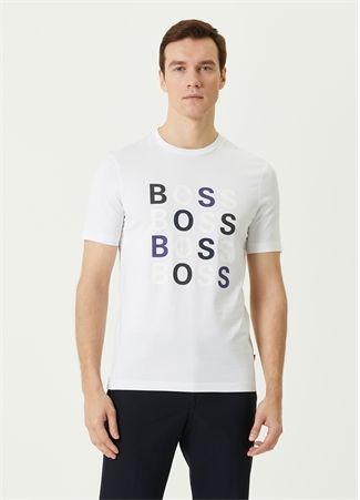Boss Erkek Slim Fit Beyaz Logo Desenli T-shirt S EU Boss Erkek Slim Fit Beyaz Logo Desenli T-shirt S EU