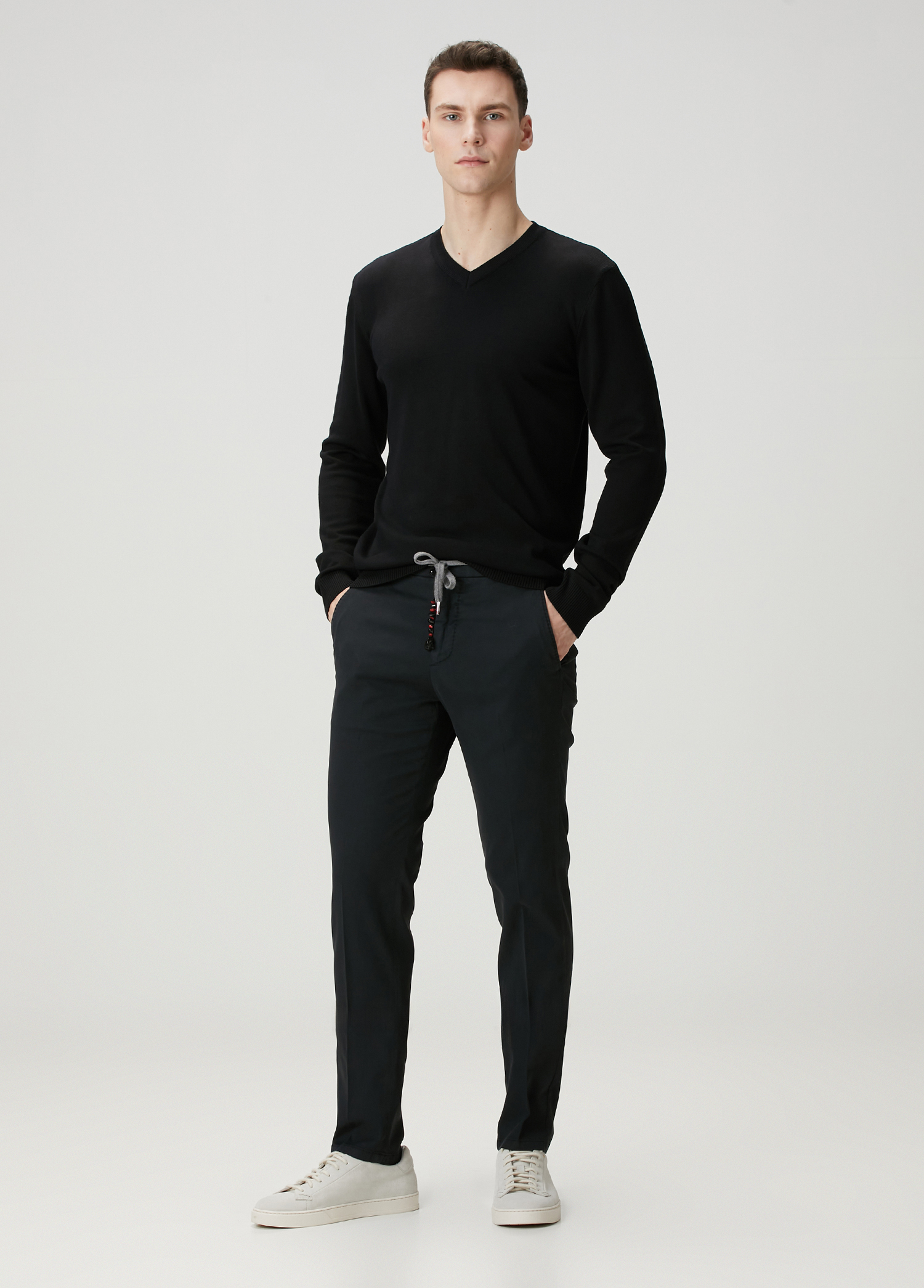 Marco Pescarolo - Caracciolo Siyah Beli Kordonlu Pantolon - Siyah