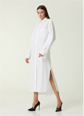 Dries Van Noten Kadın Beyaz İngiliz Yaka Midi Gömlek Elbise S EU