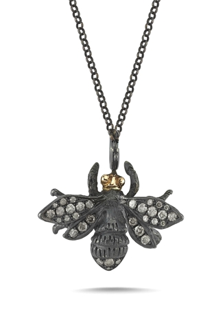 AIDA Erkek Arı Formlu Pırlantalı Gümüş Rengi ve Altın Kolye Gri EU