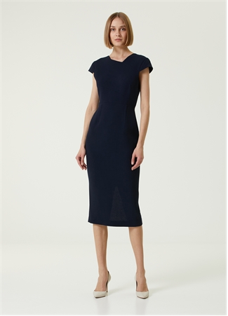 Roland Mouret Kadın Lacivert Midi Yün Kokteyl Elbise 8 US Roland Mouret Kadın Lacivert Midi Yün Kokteyl Elbise 8 US