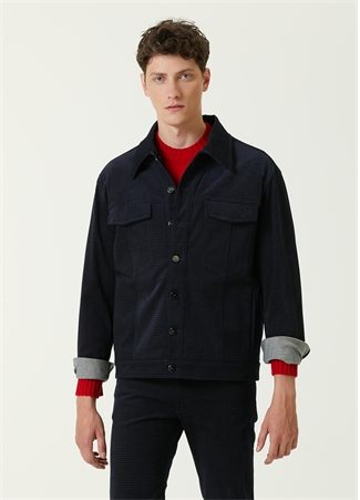 Fendi Erkek Lacivert Mikro Desenli Denim Ceket 50 IT Fendi Erkek Lacivert Mikro Desenli Denim Ceket 50 IT