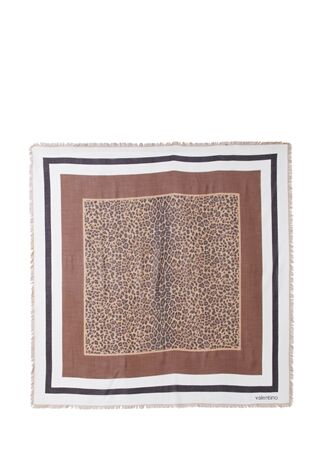 Valentino Garavani Kadın Leopar Desenli Kaşmir Şal Kahverengi EU