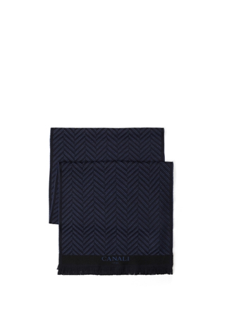 Canali Erkek Lacivert Logo Detaylı Mikro Desenli Yün Atkı EU Canali Erkek Lacivert Logo Detaylı Mikro Desenli Yün Atkı EU