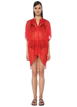 Missoni Mare Kadın Kırmızı Zikzak Dokulu Tunik M EU