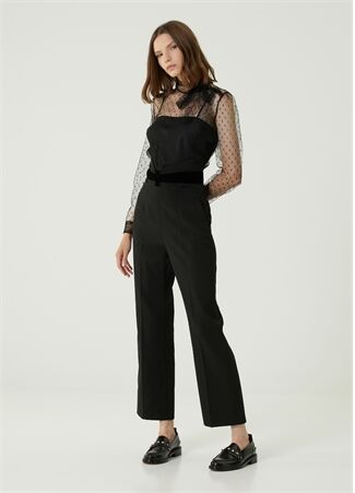 Red Valentino Kadın Regular Fit Siyah Kadife Bantlı Pantolon 38 IT