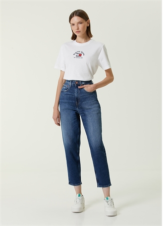 Tommy Jeans Kadın Mom Fit Lacivert Logolu Jean Pantolon Mavi 30-28 EU Tommy Jeans Kadın Mom Fit Lacivert Logolu Jean Pantolon Mavi 30-28 EU