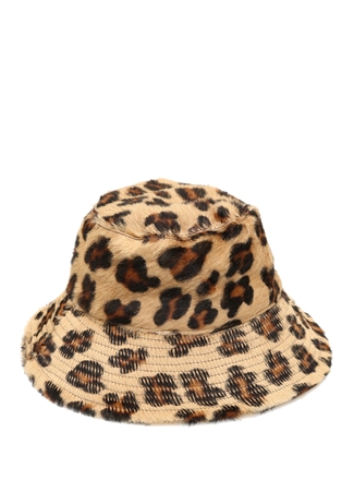 Catarzi Kadın Leopar Desenli Deri Şapka Kahverengi 57 EU