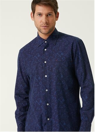 Kiton Erkek Lacivert Çiçek Desenli Gömlek 40 IT Kiton Erkek Lacivert Çiçek Desenli Gömlek 40 IT