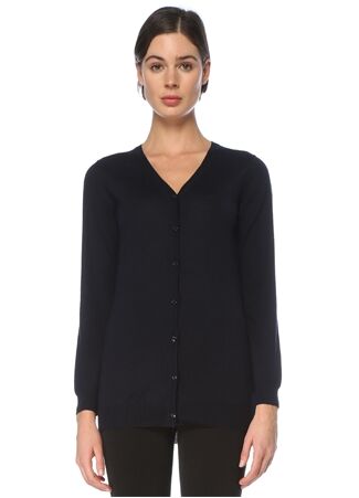 Pal Zileri Kadın Lacivert V Yaka Düğmeli Yün Kazak 42 IT