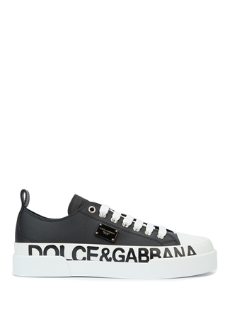 Dolce&Gabbana Kadın Portofino Siyah Beyaz Logolu Deri Sneaker 36.5 EU Dolce&Gabbana Kadın Portofino Siyah Beyaz Logolu Deri Sneaker 36.5 EU