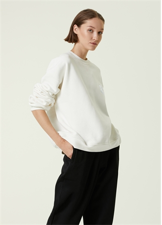 Alexander Wang Kadın Beyaz Bisiklet Yaka Logolu Sweatshirt XS EU Alexander Wang Kadın Beyaz Bisiklet Yaka Logolu Sweatshirt XS EU