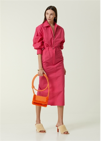 Jacquemus Kadın Pembe Kesim Detaylı Midi Gömlek Elbise 34 FR